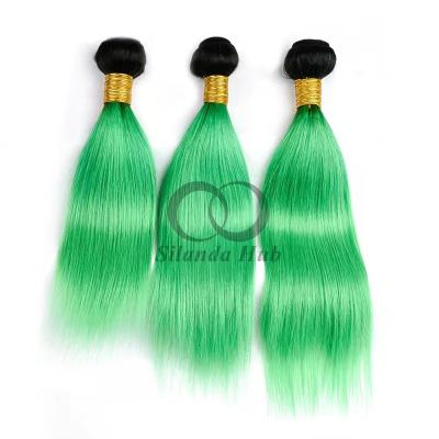 China Remy Human Hair Bundles Straight #T1B Green Brazilian Weave 10-28 Inch 3 Bundles for sale