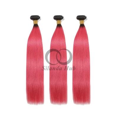 China T1B Pink Straight Remy Human Hair Bundles Sew In Weave Brazilian 10-28 Inch 3 Bundles for sale