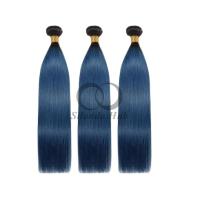 China Remy Human Hair Bundles Straight #T1B Blue Brazilian Weave 10-28 Inch 3 Bundles for sale