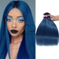 China Remy Human Hair Bundles Straight #T1B Blue Brazilian Weave 10-28 Inch 3 Bundles for sale