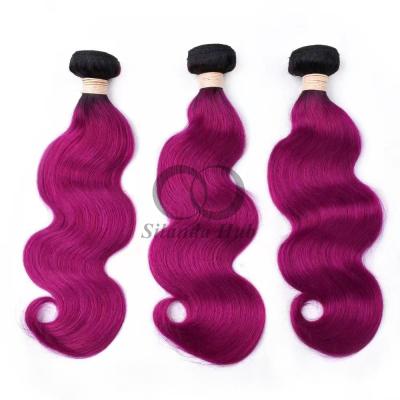 China Remy Human Hair Body Wave Bundles 3pcs Set 10-28 Inch #T1B Purple Brazilian Sew In Weave for sale