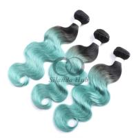 China Remy Human Hair Body Wave Bundles 10-28 Inch Brazilian Sew In Weave T1B Green for sale