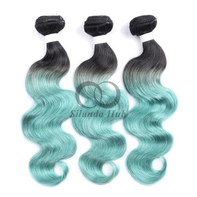 China Remy Human Hair Body Wave Bundles 10-28 Inch Brazilian Sew In Weave T1B Green for sale