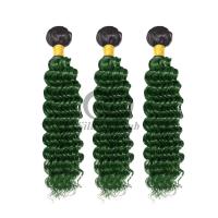 China T1B Green Deep Wave Remy Human Hair Bundles Brazilian Sew In Weave 10-28 Inch 3 Bundles for sale