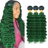 China T1B Green Deep Wave Remy Human Hair Bundles Brazilian Sew In Weave 10-28 Inch 3 Bundles for sale