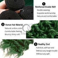 China T1B Green Deep Wave Remy Human Hair Bundles Brazilian Sew In Weave 10-28 Inch 3 Bundles for sale