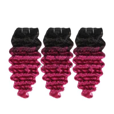 China T1B Pink Deep Wave Remy Human Hair Bundles 10-28 Inch Brazilian Sew In Weave for sale