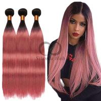 China Straight Remy Human Hair Bundles #T1B Pink Brazilian Weave 10-28 Inch 3 Bundles for sale