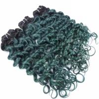 China Remy Human Hair Deep Curly Bundles 10-28 Inch Brazilian Weave Sew In #T1B Green for sale