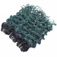 China Remy Human Hair Deep Curly Bundles 10-28 Inch Brazilian Weave Sew In #T1B Green for sale
