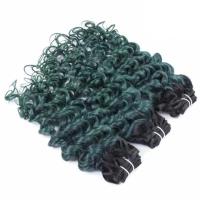China Remy Human Hair Deep Curly Bundles 10-28 Inch Brazilian Weave Sew In #T1B Green for sale