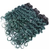 China Remy Human Hair Deep Curly Bundles 10-28 Inch Brazilian Weave Sew In #T1B Green for sale