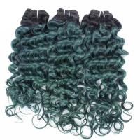China Remy Human Hair Deep Curly Bundles 10-28 Inch Brazilian Weave Sew In #T1B Green for sale