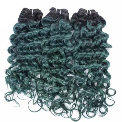 China Remy Human Hair Deep Curly Bundles 10-28 Inch Brazilian Weave Sew In #T1B Green for sale