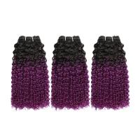 China T1B Purple Kinky Curly Remy Human Hair Bundles 10-28 Inch Brazilian Sew In Weave for sale