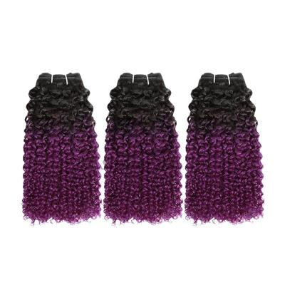 China T1B Purple Kinky Curly Remy Human Hair Bundles 10-28 Inch Brazilian Sew In Weave for sale