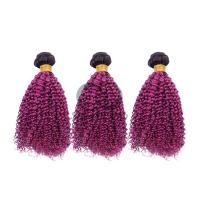 China T1B Purple Kinky Curly Remy Human Hair Bundles 10-28 Inch Brazilian Weave Sew In for sale