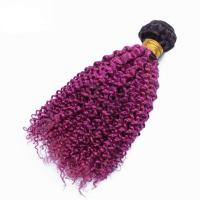 China T1B Purple Kinky Curly Remy Human Hair Bundles 10-28 Inch Brazilian Weave Sew In for sale