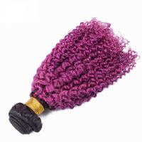 China T1B Purple Kinky Curly Remy Human Hair Bundles 10-28 Inch Brazilian Weave Sew In for sale