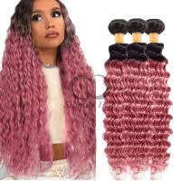 China T1B Pink Deep Wave Remy Human Hair Bundles 10-28 Inch Brazilian Sew In Weave 3 Bundles for sale