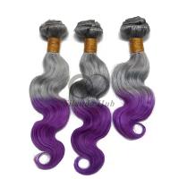 China Grey Purple Body Wave Remy Human Hair Bundles Sew In Weave Brazilian 3 Bundles 10-28 Inch for sale