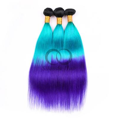 China Straight Remy Human Hair Bundles 14-28 Inch T1B Light Blue Blue Brazilian Weave 3 Bundles for sale