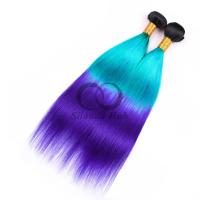 China Straight Remy Human Hair Bundles 14-28 Inch T1B Light Blue Blue Brazilian Weave 3 Bundles for sale