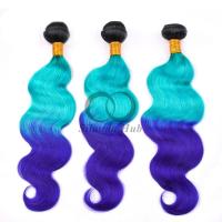 China Remy Human Hair Body Wave Bundles #T1B Light Blue Blue 3 Bundles 14-28 Inch Sew In Weave for sale