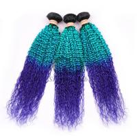 China T1B Light Blue Kinky Curly Remy Human Hair Bundles 14-28 Inch Brazilian Weave for sale