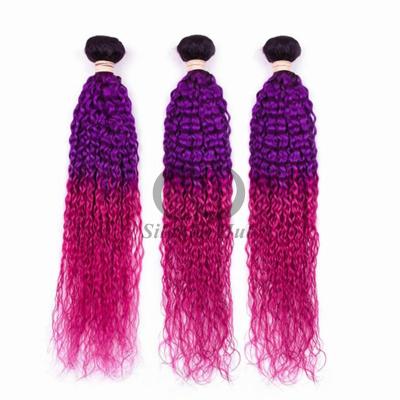 China T1B Purple Rose Red Kinky Curly Remy Human Hair Bundles 14-28 Inch Brazilian Weave for sale
