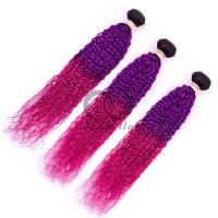 China T1B Purple Rose Red Kinky Curly Remy Human Hair Bundles 14-28 Inch Brazilian Weave for sale