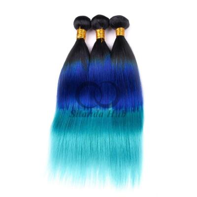 China Straight Remy Human Hair Bundles Sew In Weave Brazilian #T1B Blue Light Blue 14-28 Inch 3 Bundles for sale