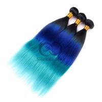 China Straight Remy Human Hair Bundles Sew In Weave Brazilian #T1B Blue Light Blue 14-28 Inch 3 Bundles for sale