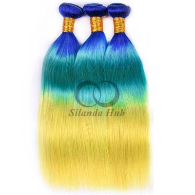 China Straight Remy Human Hair Bundles 14-28 Inch Blue Light Blue Yellow Brazilian Weave 3 Bundles for sale