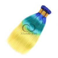 China Straight Remy Human Hair Bundles 14-28 Inch Blue Light Blue Yellow Brazilian Weave 3 Bundles for sale