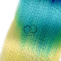 China Straight Remy Human Hair Bundles 14-28 Inch Blue Light Blue Yellow Brazilian Weave 3 Bundles for sale