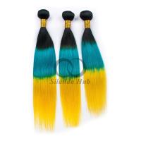 China Straight Remy Human Hair Bundles #T1B Light Blue Yellow Brazilian Weave 14-28 Inch 3 Bundles for sale