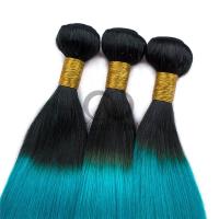 China Straight Remy Human Hair Bundles #T1B Light Blue Yellow Brazilian Weave 14-28 Inch 3 Bundles for sale