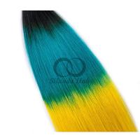 China Straight Remy Human Hair Bundles #T1B Light Blue Yellow Brazilian Weave 14-28 Inch 3 Bundles for sale