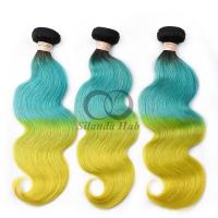 China Remy Human Hair Body Wave Bundles 14-28 Inch T1B Light Blue Yellow Brazilian Weave Sew In for sale