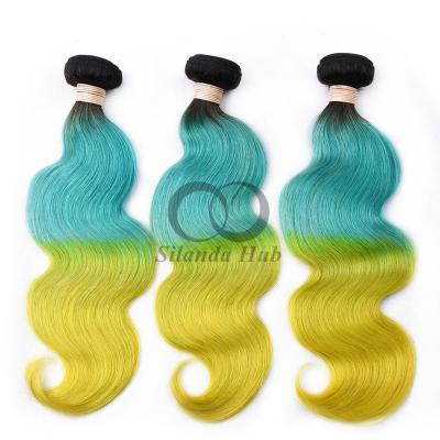 China Remy Human Hair Body Wave Bundles 14-28 Inch T1B Light Blue Yellow Brazilian Weave Sew In for sale
