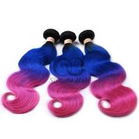China Remy Human Hair Body Wave Bundles #T1B Blue Rose Red 14-28 Inch Double Wefted Sew In Weave for sale
