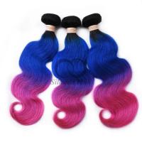 China Remy Human Hair Body Wave Bundles #T1B Blue Rose Red 14-28 Inch Double Wefted Sew In Weave for sale