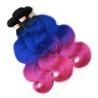 China Remy Human Hair Body Wave Bundles #T1B Blue Rose Red 14-28 Inch Double Wefted Sew In Weave for sale