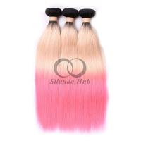 China Remy Human Hair Bundles Straight #T1B/613/Pink Brazilian Weave 14-28 Inch 3 Bundles for sale