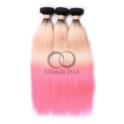 China Remy Human Hair Bundles Straight #T1B/613/Pink Brazilian Weave 14-28 Inch 3 Bundles for sale