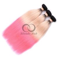 China Remy Human Hair Bundles Straight #T1B/613/Pink Brazilian Weave 14-28 Inch 3 Bundles for sale
