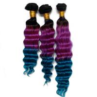 China Remy Human Hair Deep Wave Bundles #T1B Purple Blue Brazilian Weave 14-28 Inch for sale
