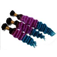 China Remy Human Hair Deep Wave Bundles #T1B Purple Blue Brazilian Weave 14-28 Inch for sale