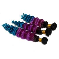 China Remy Human Hair Deep Wave Bundles #T1B Purple Blue Brazilian Weave 14-28 Inch for sale